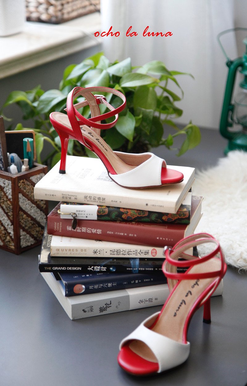 Red color basic versatile tango shoe styles with long laces - ocholaluna